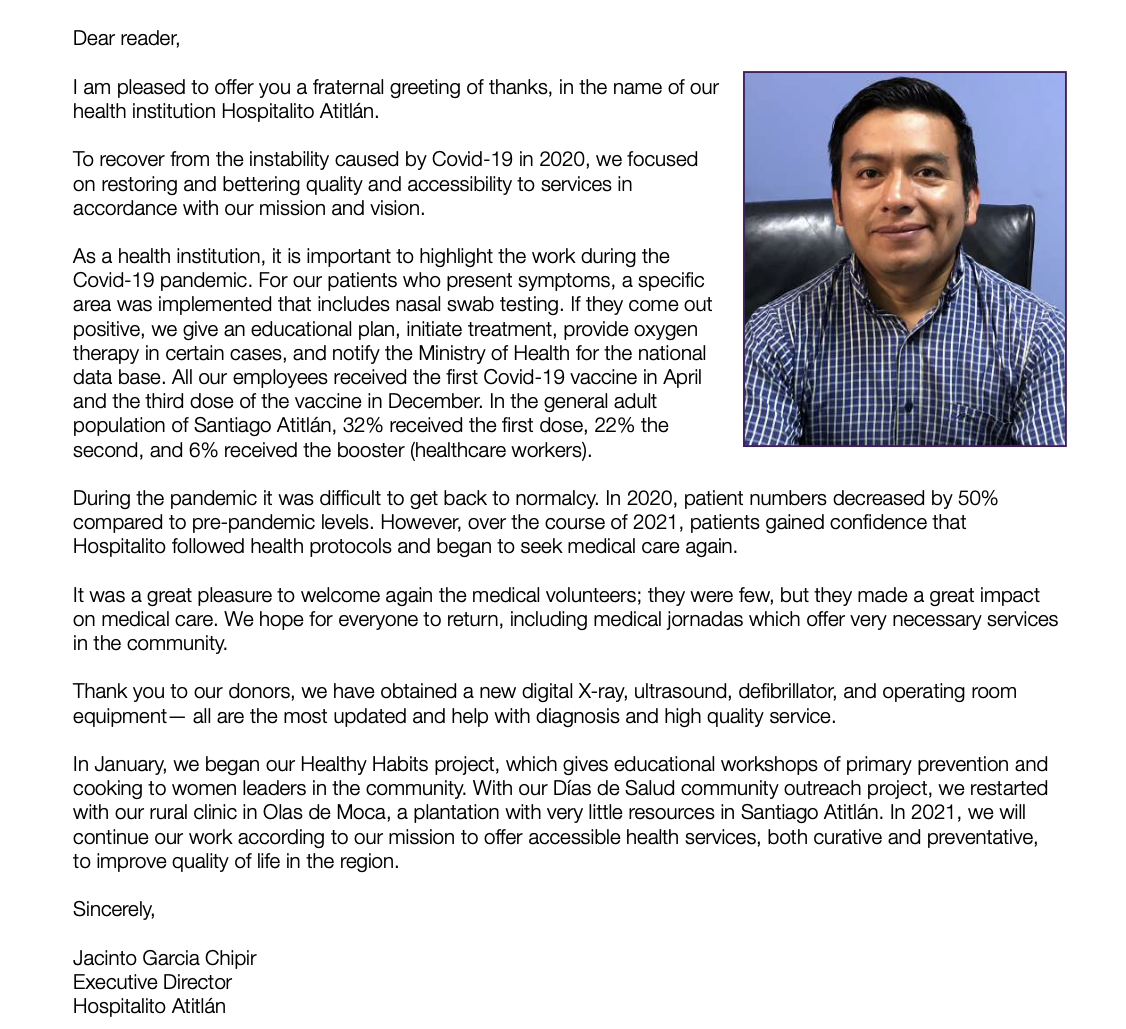 Letter from the Director – Hospitalito Atitlán